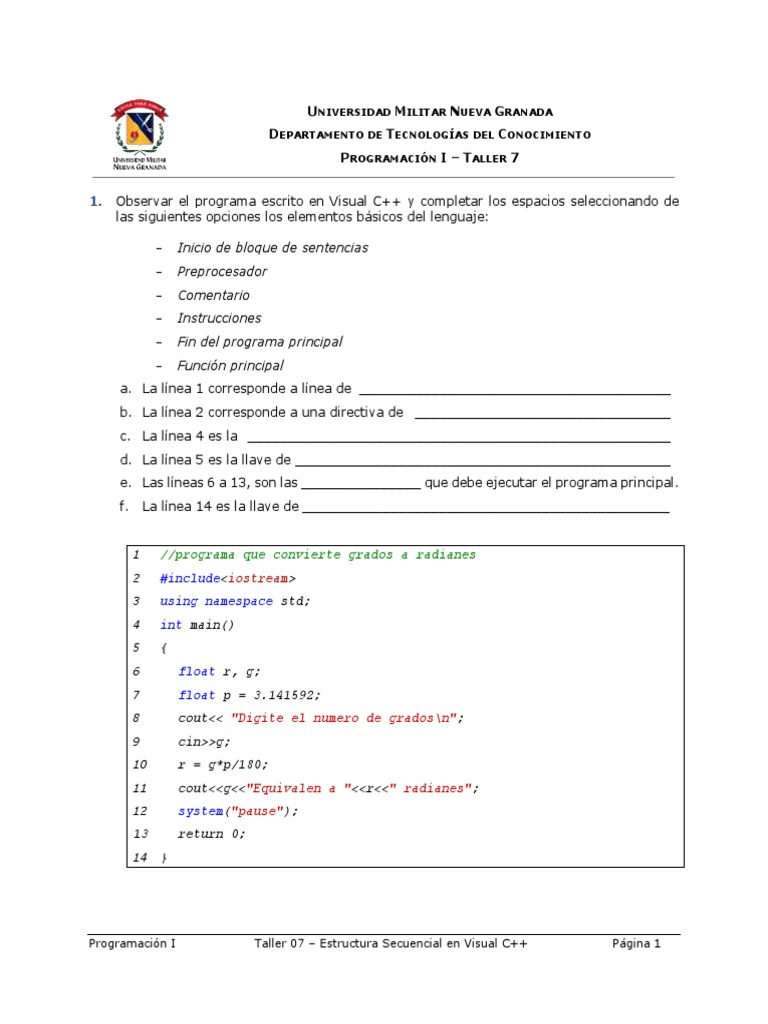 Taller 07 Estructura Secuencial en Visual C | PDF | C ++ | Programación de computadoras