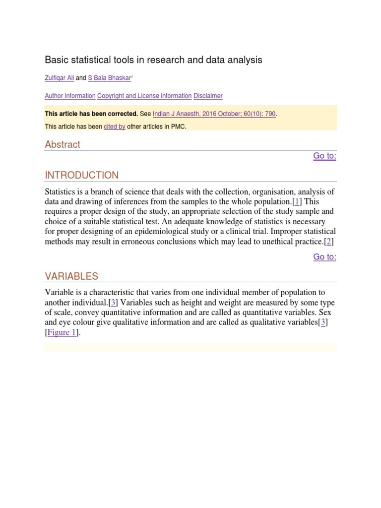 Basic Statistical Tools in Research and Data Analysis | PDF | Mean | Median