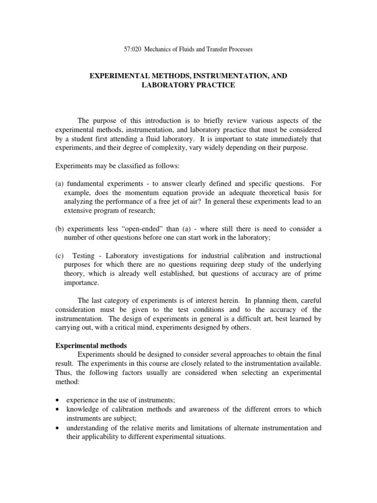 Experimental Methods, Instrumentation, and Laboratory Practice | PDF ...
