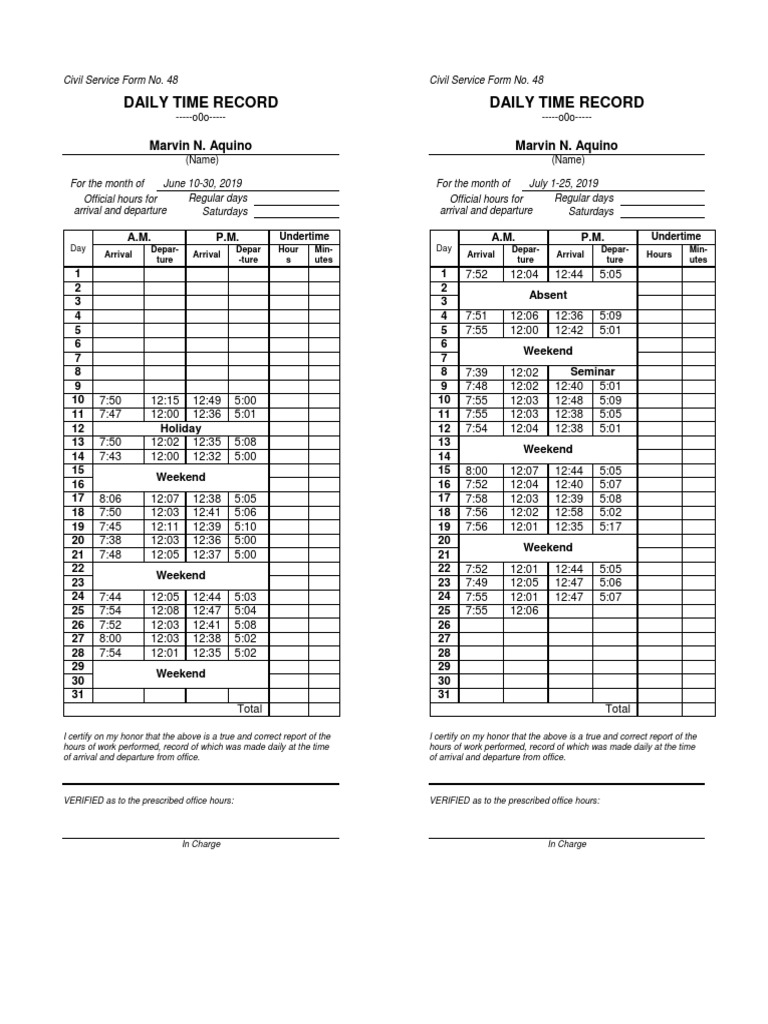 Daily Time Record Daily Time Record: Marvin N. Aquino Marvin N. Aquino ...