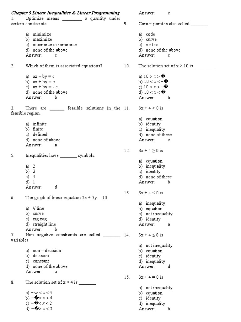 Chap 5 Linear Inequalities Linear Programming | PDF | Equations | Linear Programming