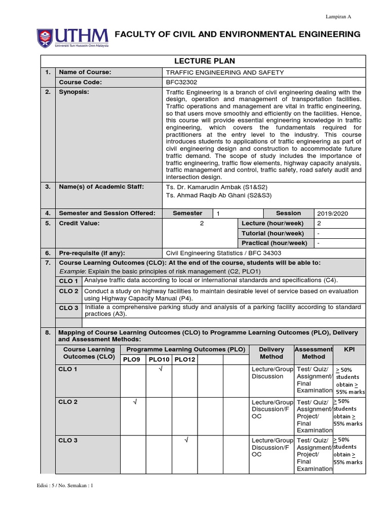 New RPP04 BFC32302 Sem 1 2019 2020 | PDF | Traffic | Road Traffic Safety