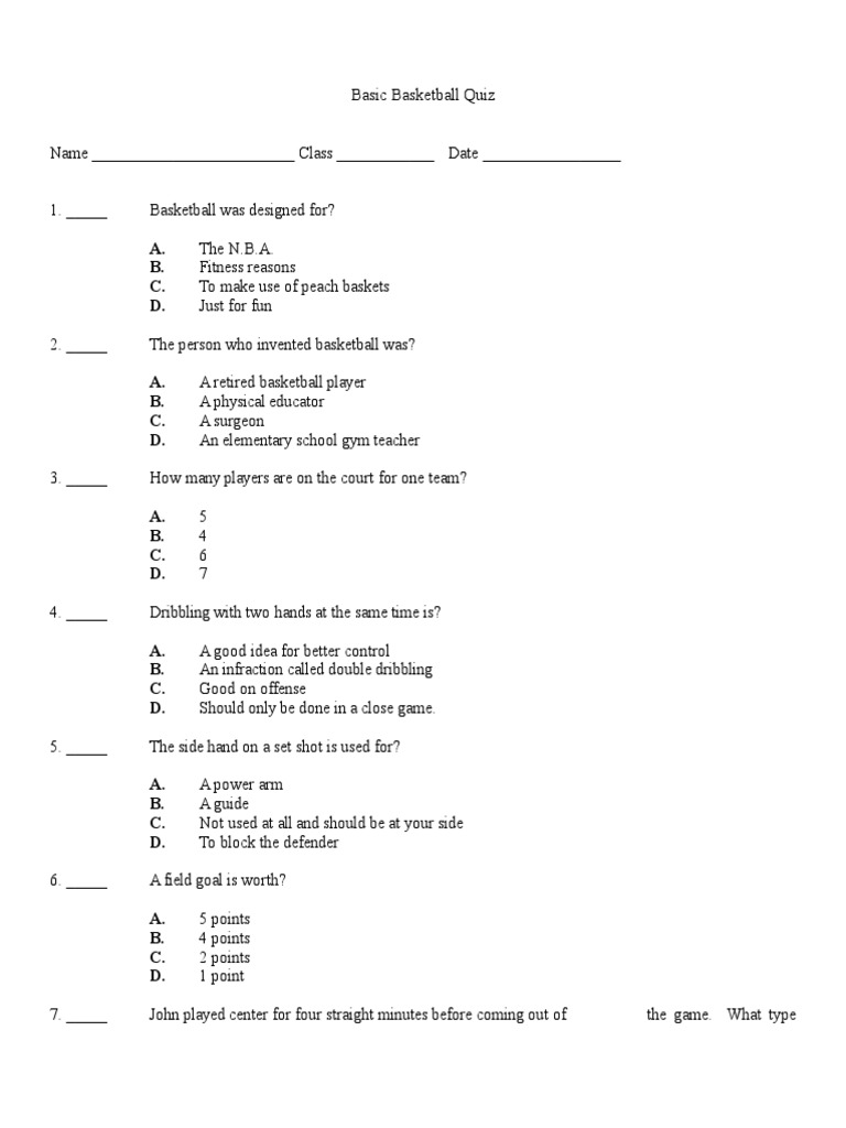 Basic Basketball Quiz for Beginners | PDF | Sports | Team Sports