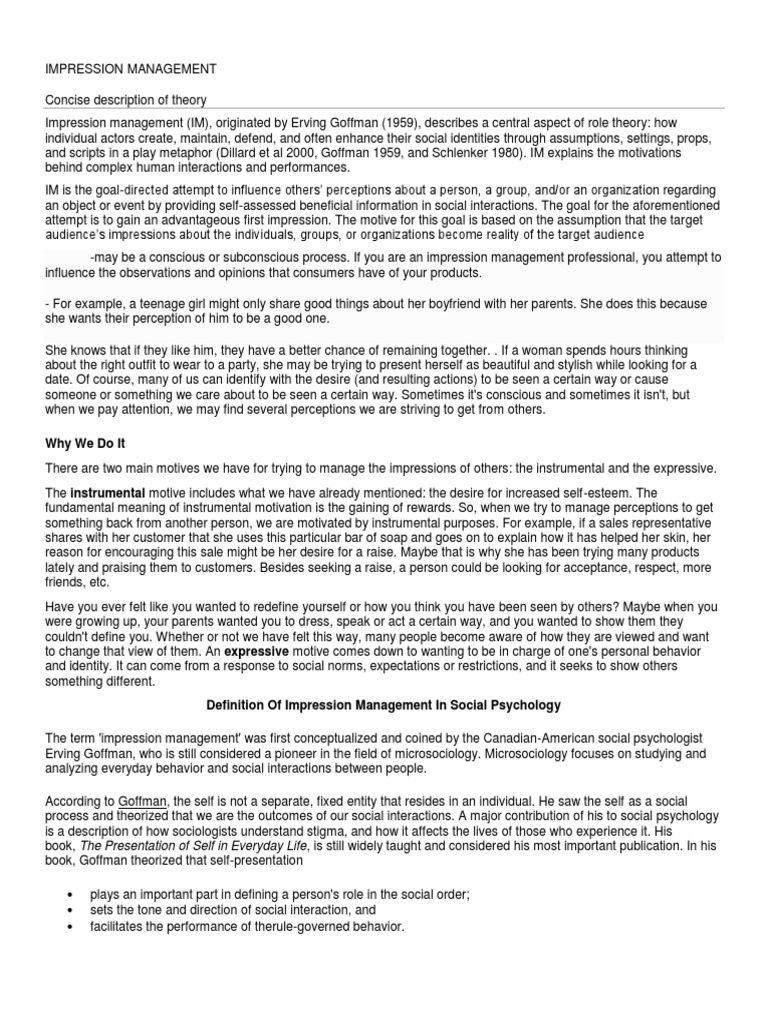 Impression Management | PDF | Motivation | Motivational