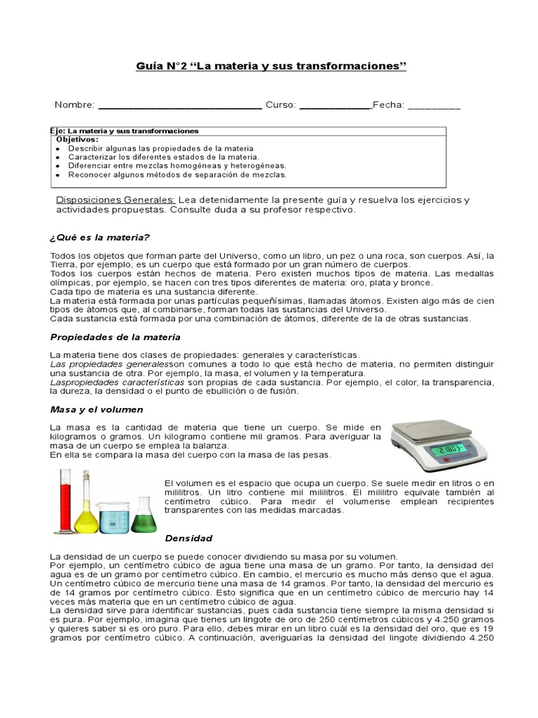 Guía 2 Química Materia y Sus Transformaciones | PDF | Mezcla ...
