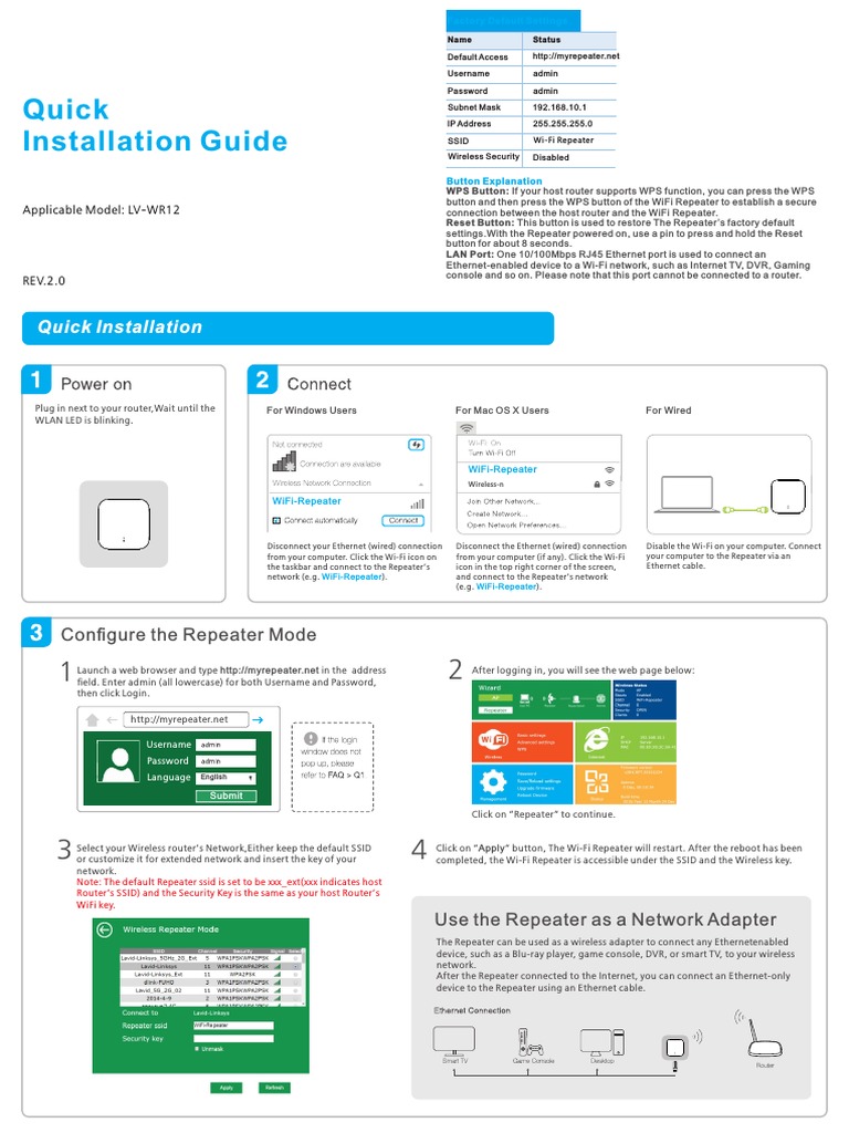 Factory Default Settings and Quick Installation Guide for the LV-WR12 ...