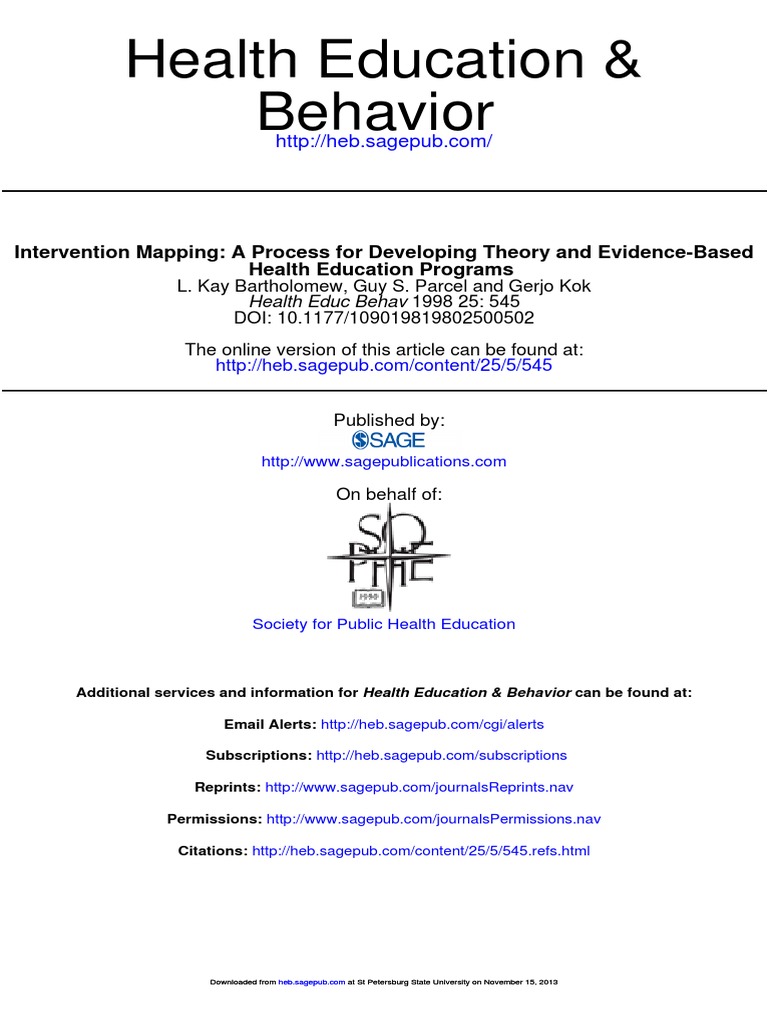 Intervention Mapping - A Process For Developing Theory and Evidence ...