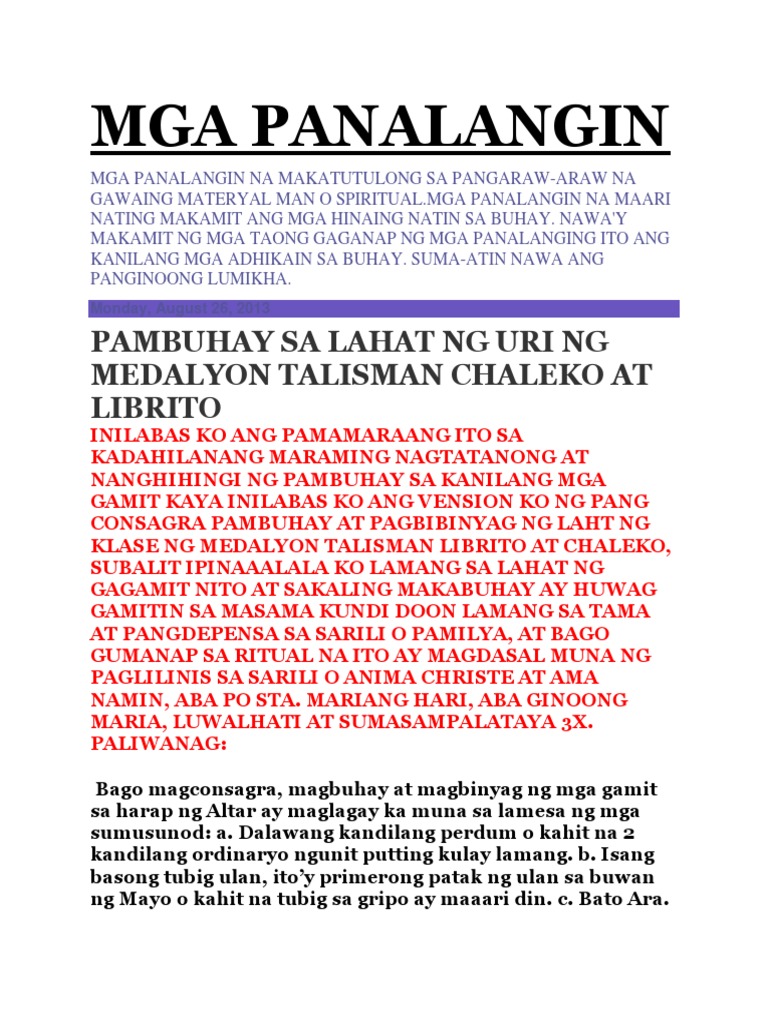Pambuhay Sa Lahat NG Uri NG Medalyon Talisman Chaleko at Librito | PDF