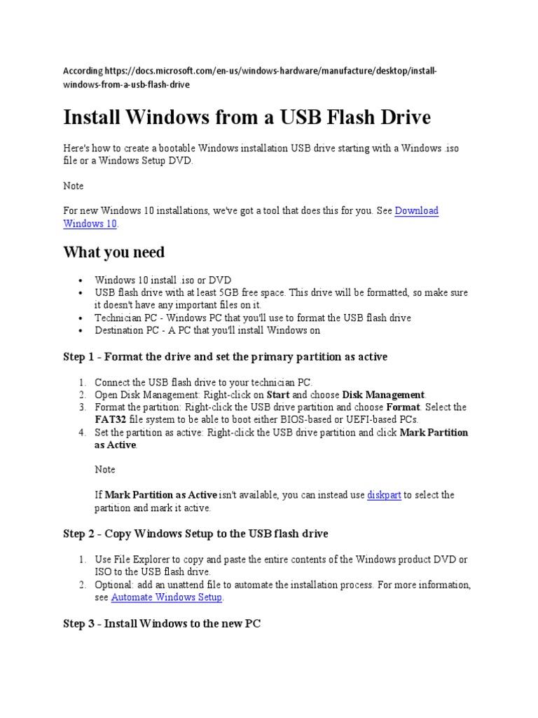 Install Windows From A USB Flash Drive | PDF | Usb Flash Drive ...