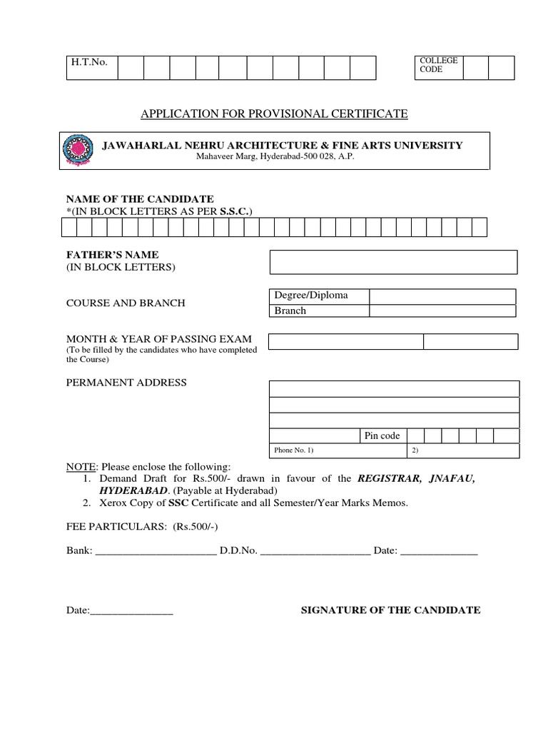 Application for a Provisional Certificate: A Student's Request for ...