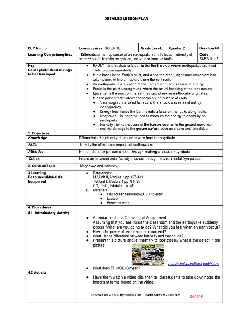 Earthquake Lesson Plan Second Grade