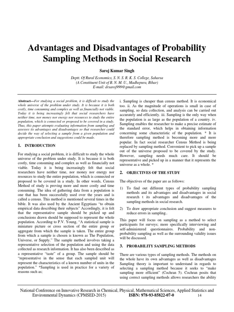 Advantages and Disadvantages | PDF | Sampling (Statistics) | Stratified ...