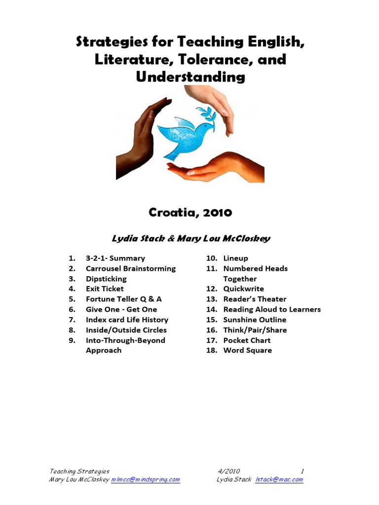Strategies For Teaching English, Literature, Tolerance, and ...