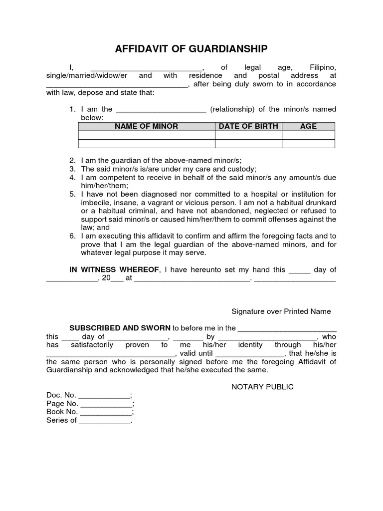 GD Law Template - AFFIDAVIT OF GUARDIANSHIP | PDF | Social Science | Law