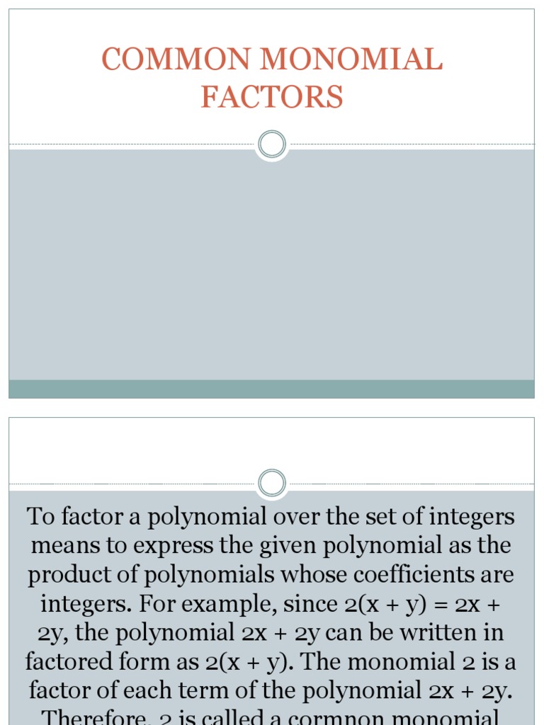 Factoring Common Monomial Factors | PDF