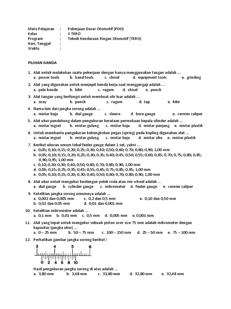 Soal Pilihan Ganda PDO Kelas X TKRO | PDF | Teknologi & Rekayasa