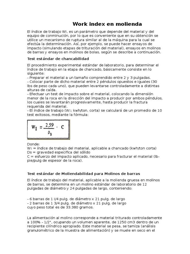 Determinacion de Work Index | Descargar gratis PDF | Molino (molienda ...
