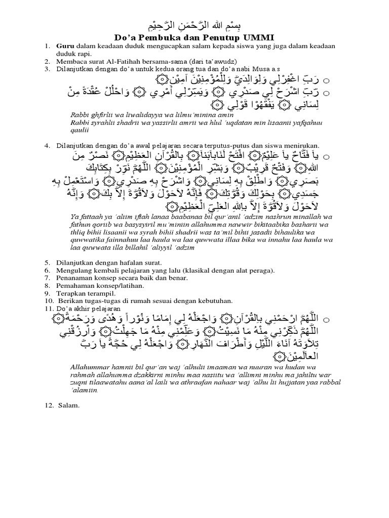 Doa Pembuka dan Penutup Metode Ummi | PDF | Seni & Disiplin Bahasa
