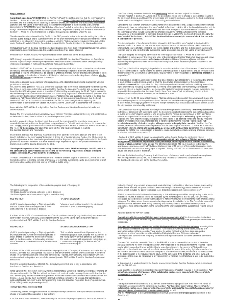 With The Filipino-Foreign Ownership Requirements Prescribed in The ...