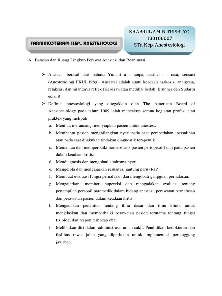 Batasan Dan Ruang Lingkup Perawat Anestesi Dan Reanimasi | PDF