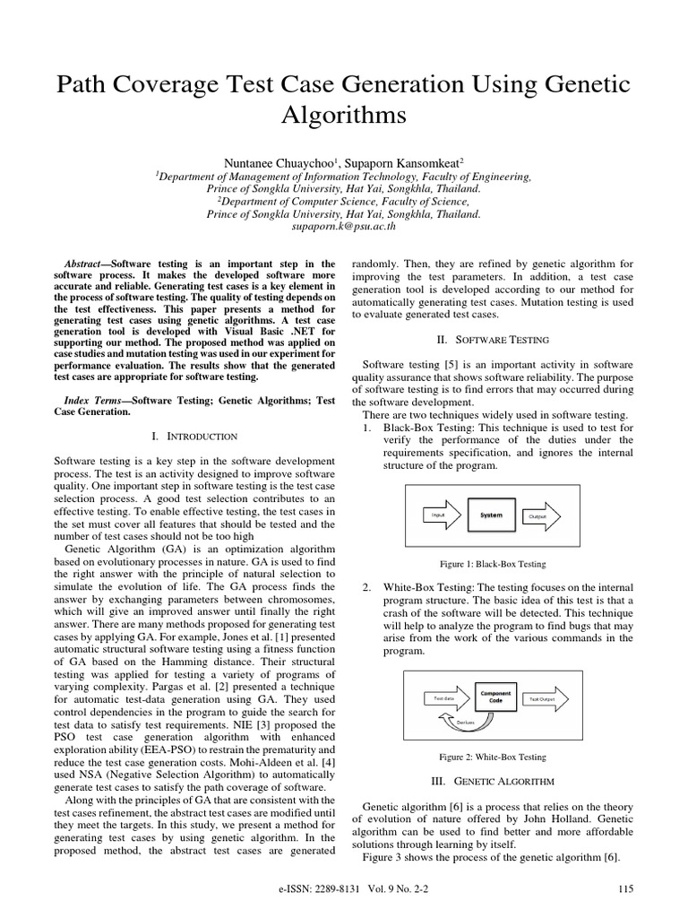 Path Coverage Test Case Generation Using Genetic Algorithms: Nuntanee ...