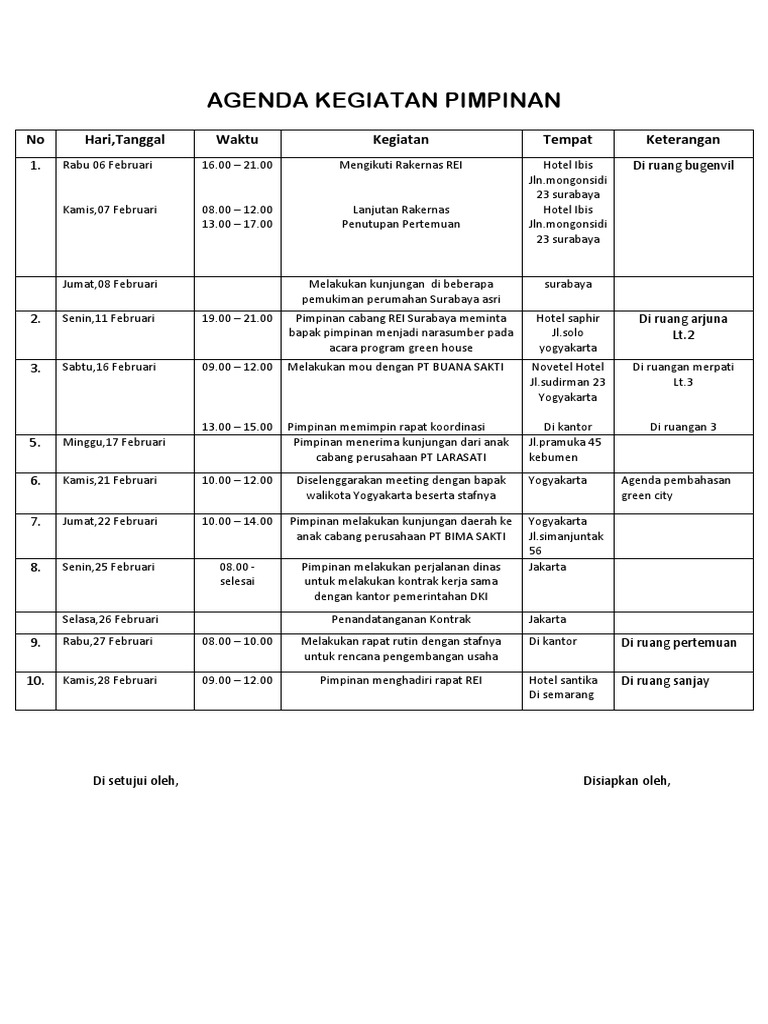 Agenda Kegiatan Pimpinan Paket 1 | PDF
