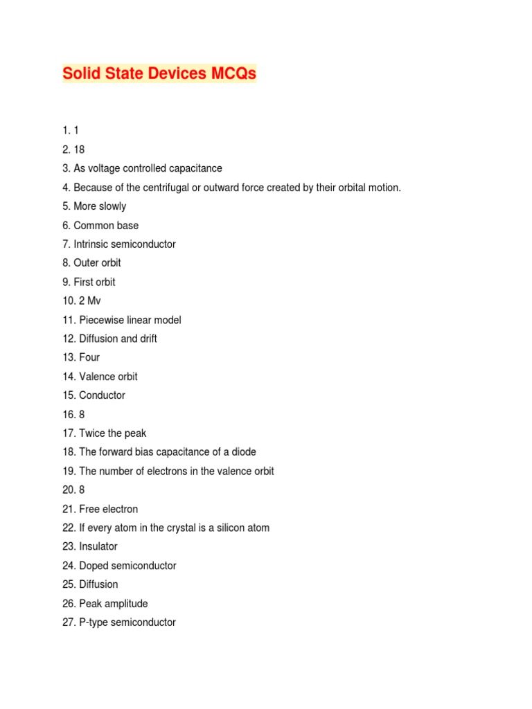 Solid State Devices MCQs Overview | PDF | P–N Junction | Field Effect ...