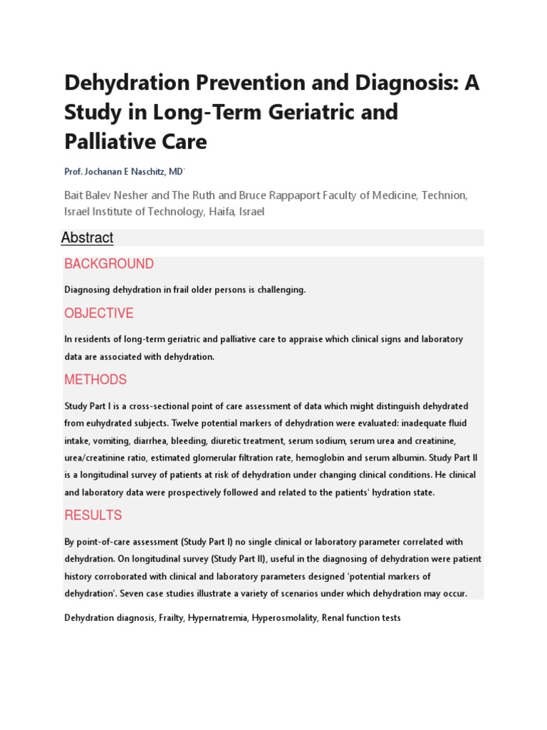 Geriatric Dehydration Diagnosis: A Study of Clinical Signs and Lab ...