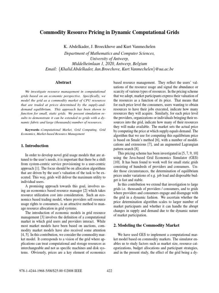 Commodity Resource Pricing in Dynamic Computational Grids | PDF | Grid Computing | Economic ...