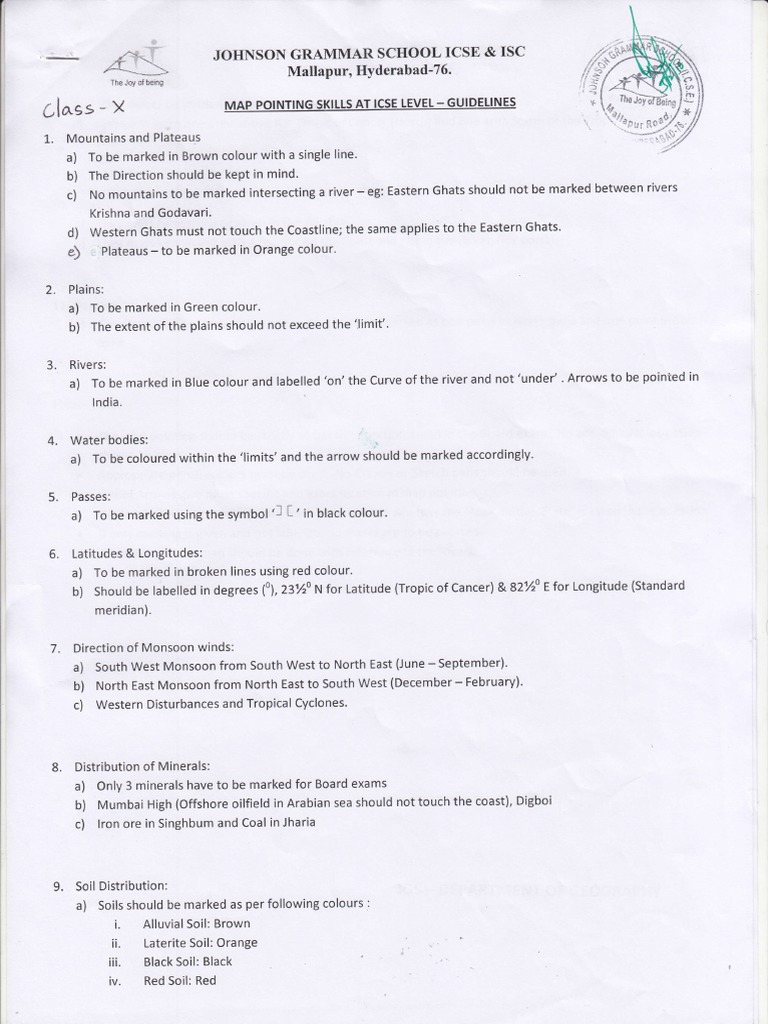 ICSE Class 10 Map Pointing Guide | PDF | Monsoon | Earth Phenomena