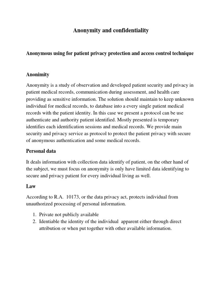 Anonymity and Confidentiality | PDF | Personally Identifiable ...