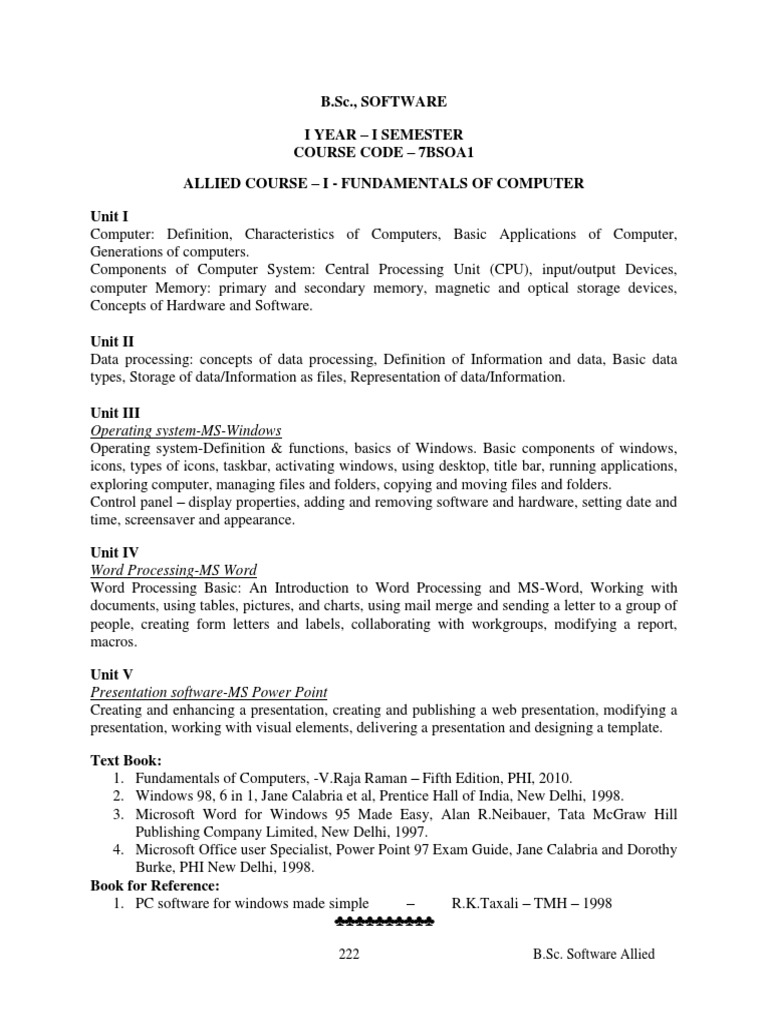 28 - B - SC - Software Allied Syllabus (2017-18) | PDF | C (Programming Language) | Adobe Photoshop