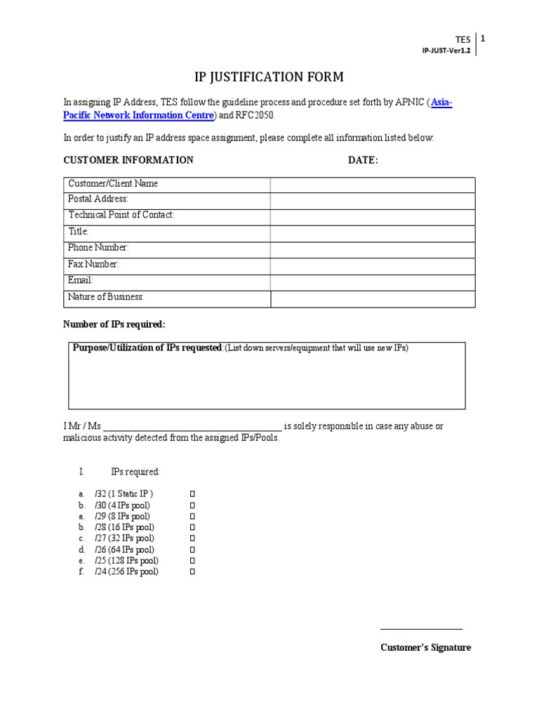 IP Justification Form Template | PDF