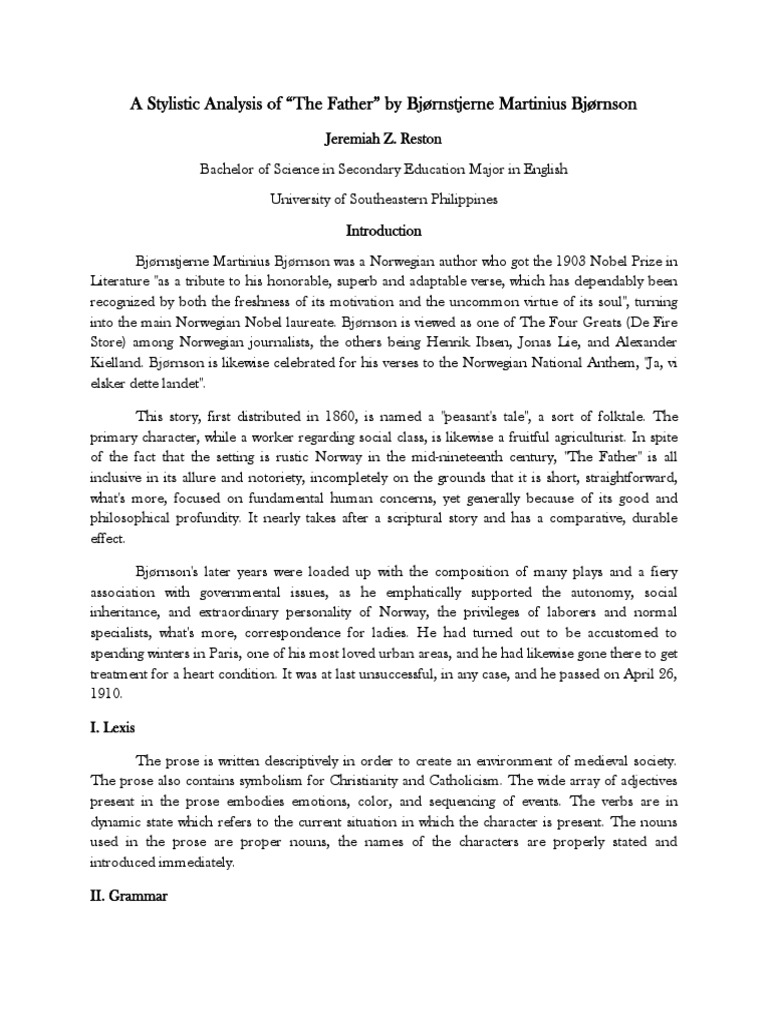 The Father Analysis | PDF | Subject (Grammar) | Linguistic Typology