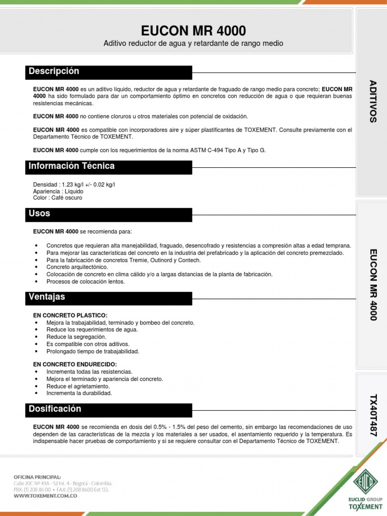 Ficha Técnica Eucon MR 4000 | PDF | Hormigón | Cemento