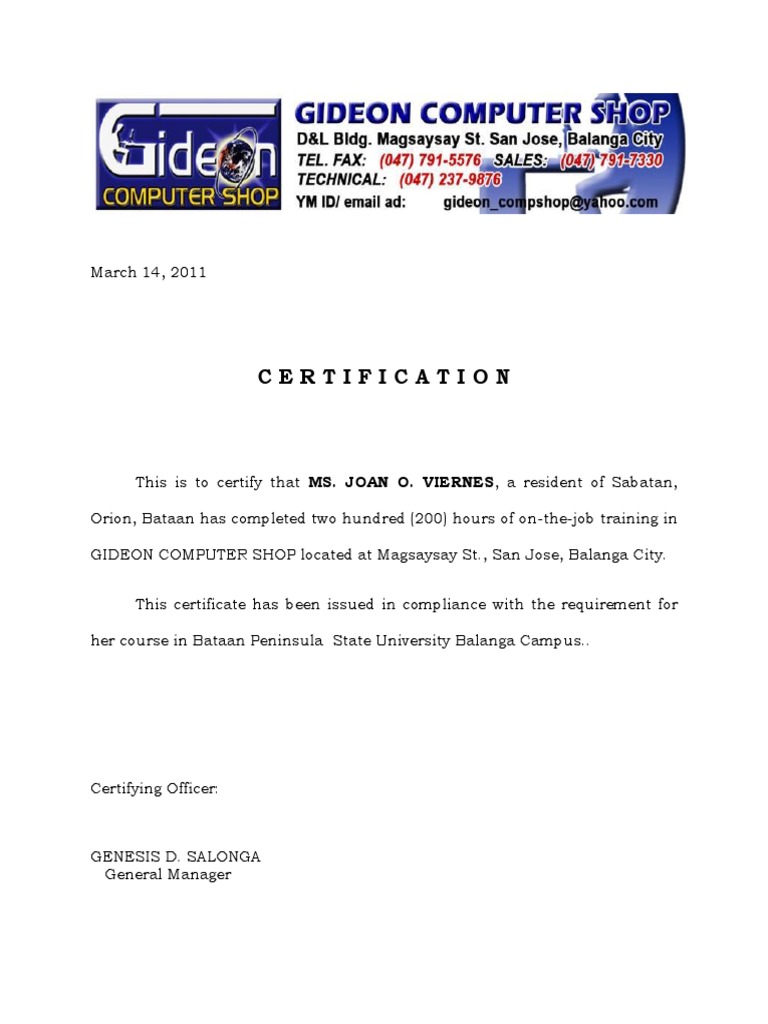 OJT Certification | PDF