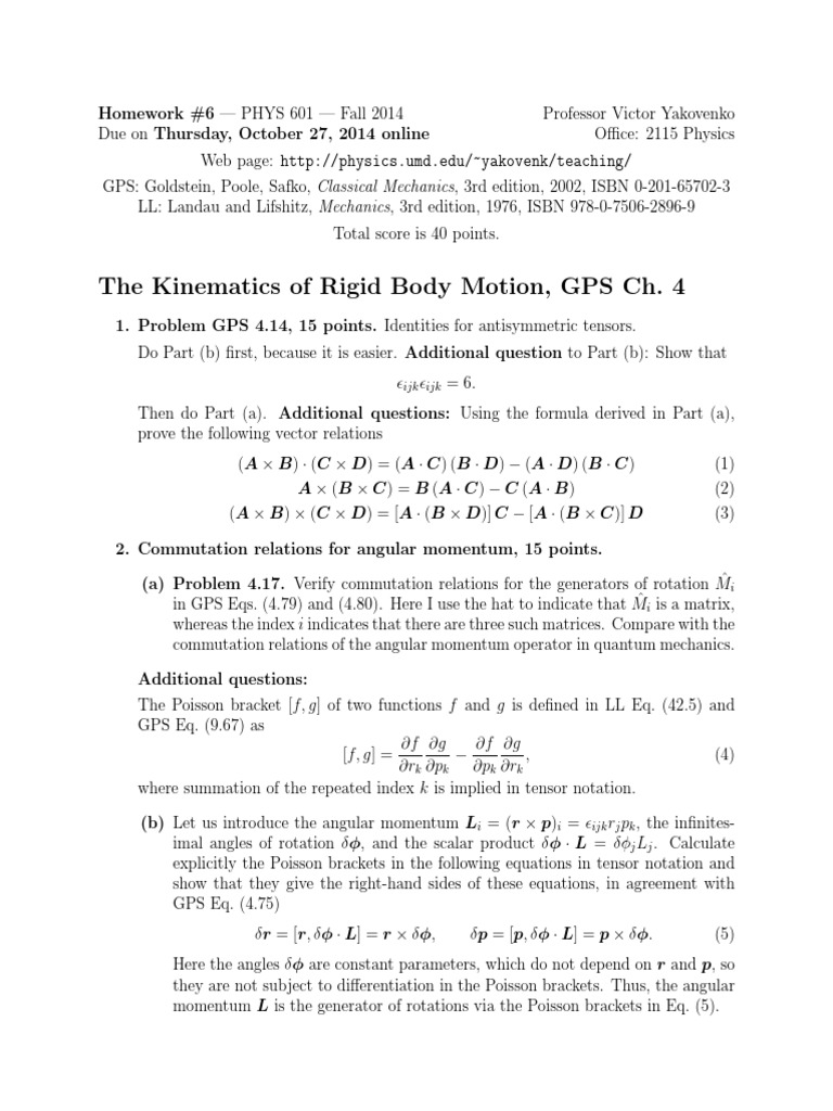The Kinematics of Rigid Body Motion, GPS Ch. 4: Ijk Ijk | PDF | Angular ...