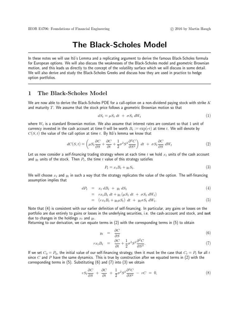 1 The Black-Scholes Model | PDF | Greeks (Finance) | Black–Scholes Model