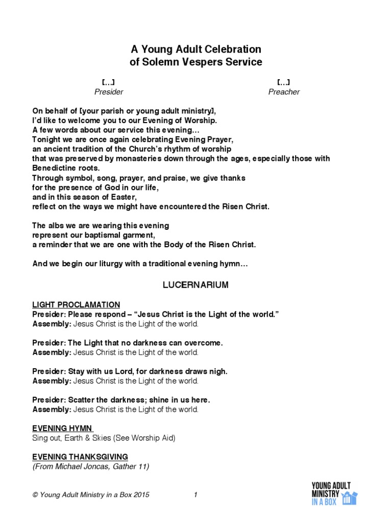 Vespers Order of Service - Sample Presider Script PDF | PDF | Lord's ...