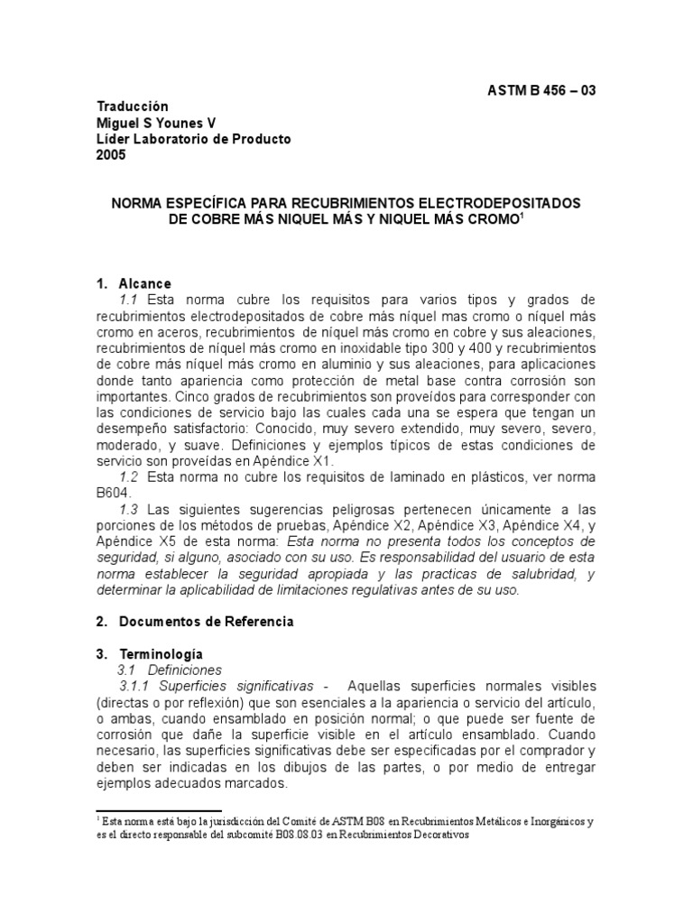 Recubrimientos Electrodepositados ASTM B456 | PDF | Revestimiento | Níquel
