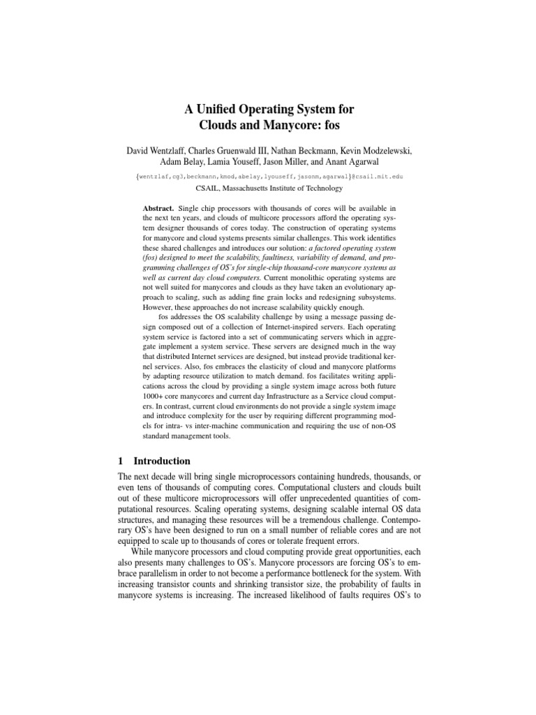 Unified Os For Cloud and Multicores PDF | PDF | Multi Core Processor ...