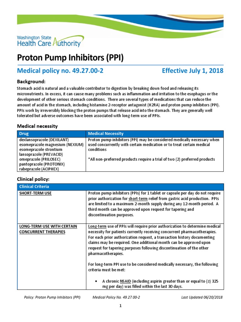 Proton Pump Inhibitors (PPI) : Medical Policy No. 49.27.00-2 Effective ...