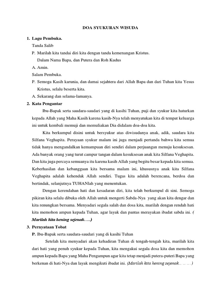 Doa Syukuran Wisuda Silfana Veghapita | PDF | Agama & Spiritualitas