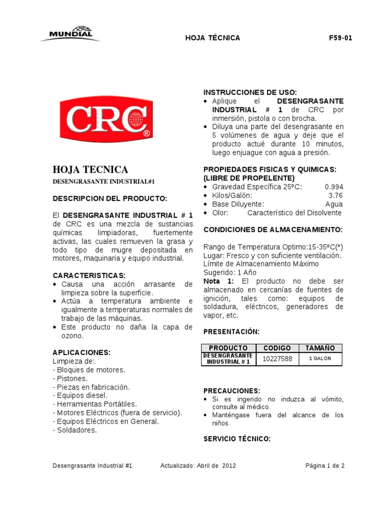 Ficha Técnica Desengrasante Industrial | PDF | Agua | Química