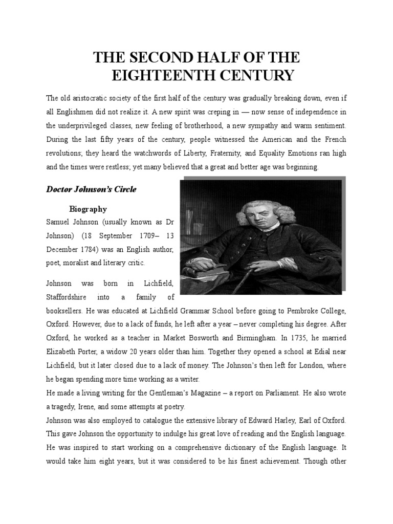 The Second Half of The Eighteenth Century: Doctor Johnson's Circle ...
