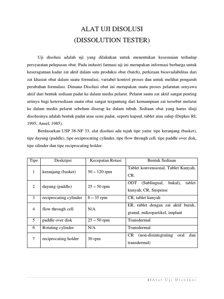 Tipe Alat Uji Disolusi | PDF