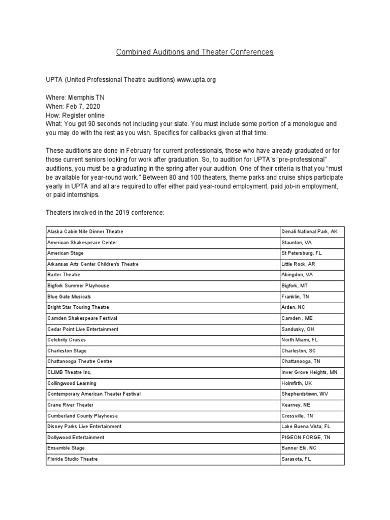 Combined Auditions and Theater Conferences | PDF | Audition | Oral ...