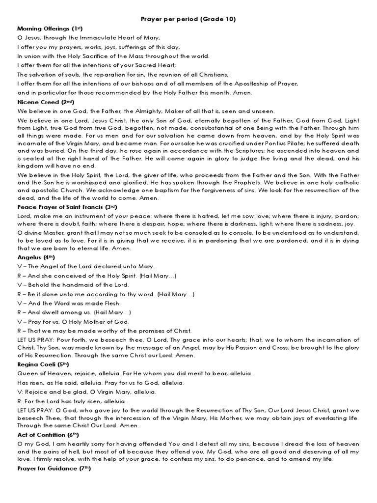 Prayer Per Period (Grade 10) : Morning Offerings (1) | PDF | God The ...