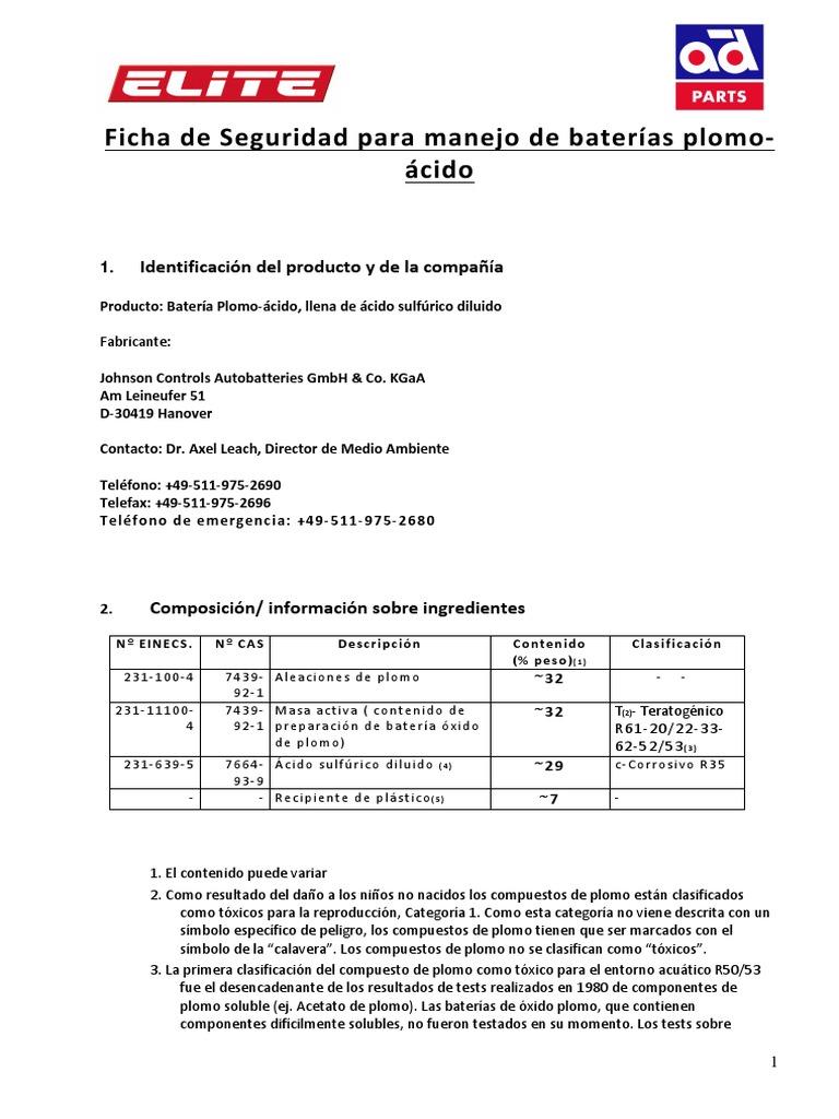 FDS Baterias Elite | PDF | Dirigir | Oxígeno