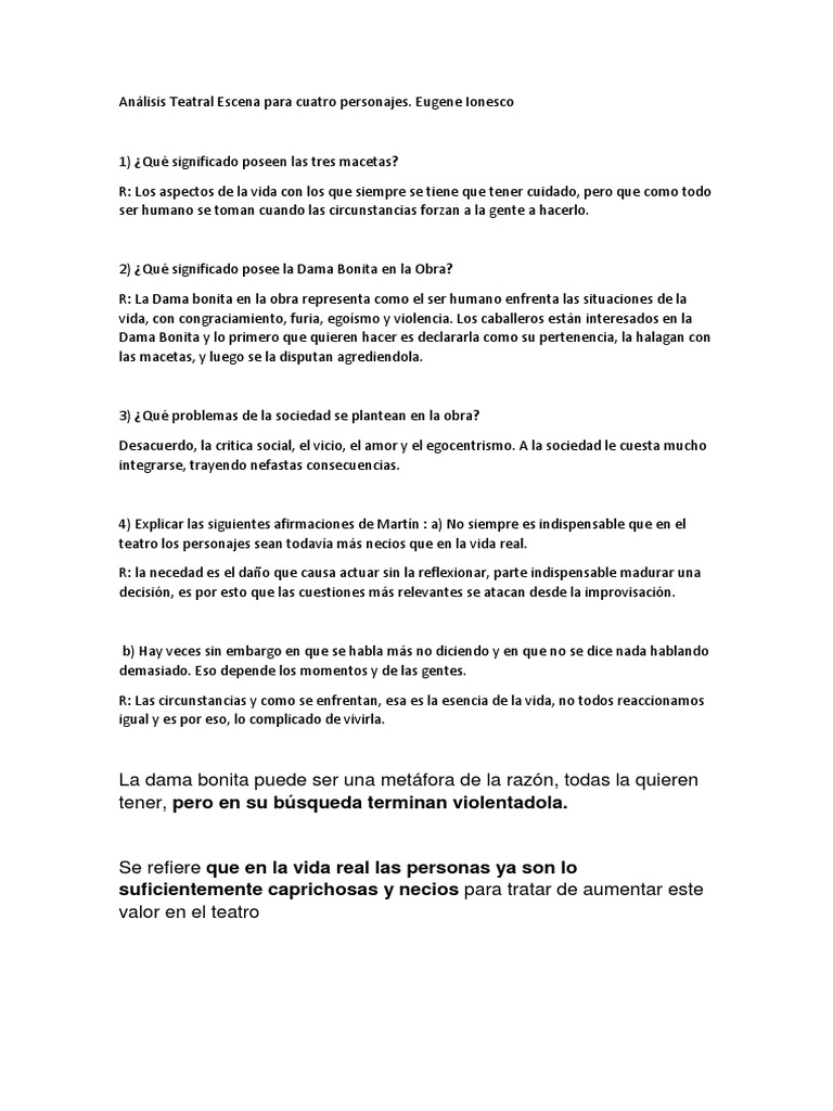 Análisis Teatral Escena para Cuatro Personajes | PDF